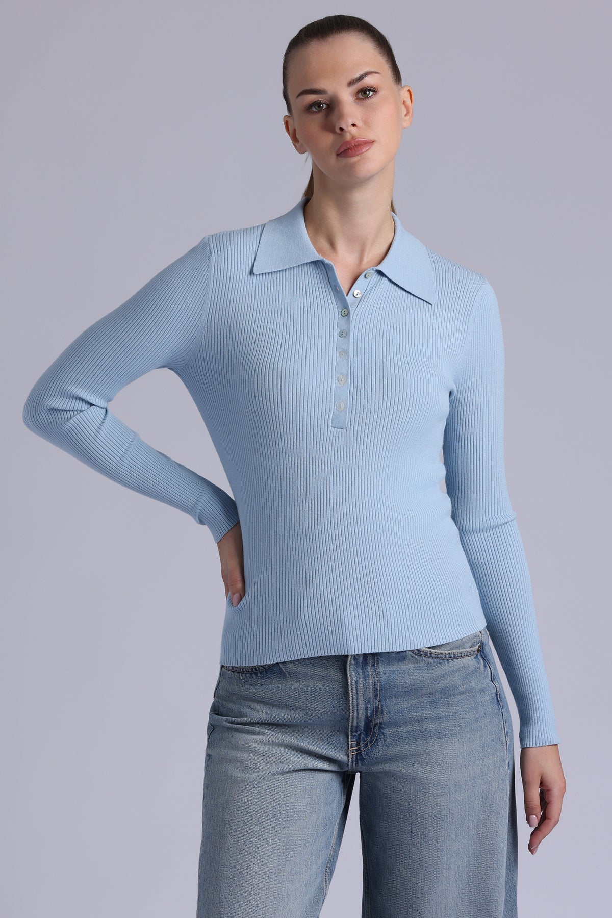 Viscose Ribbed Collared Henley – Minnie Rose